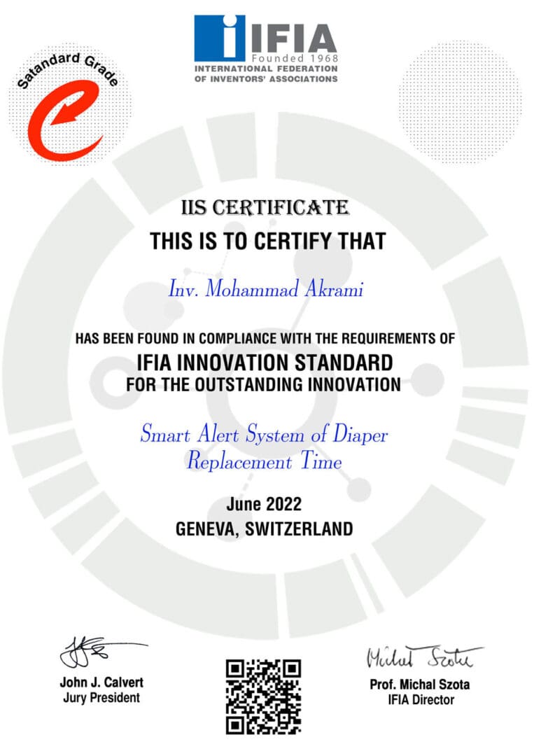 Smart Alert System of Diaper Replacement Time, IFIA IIS Grade C